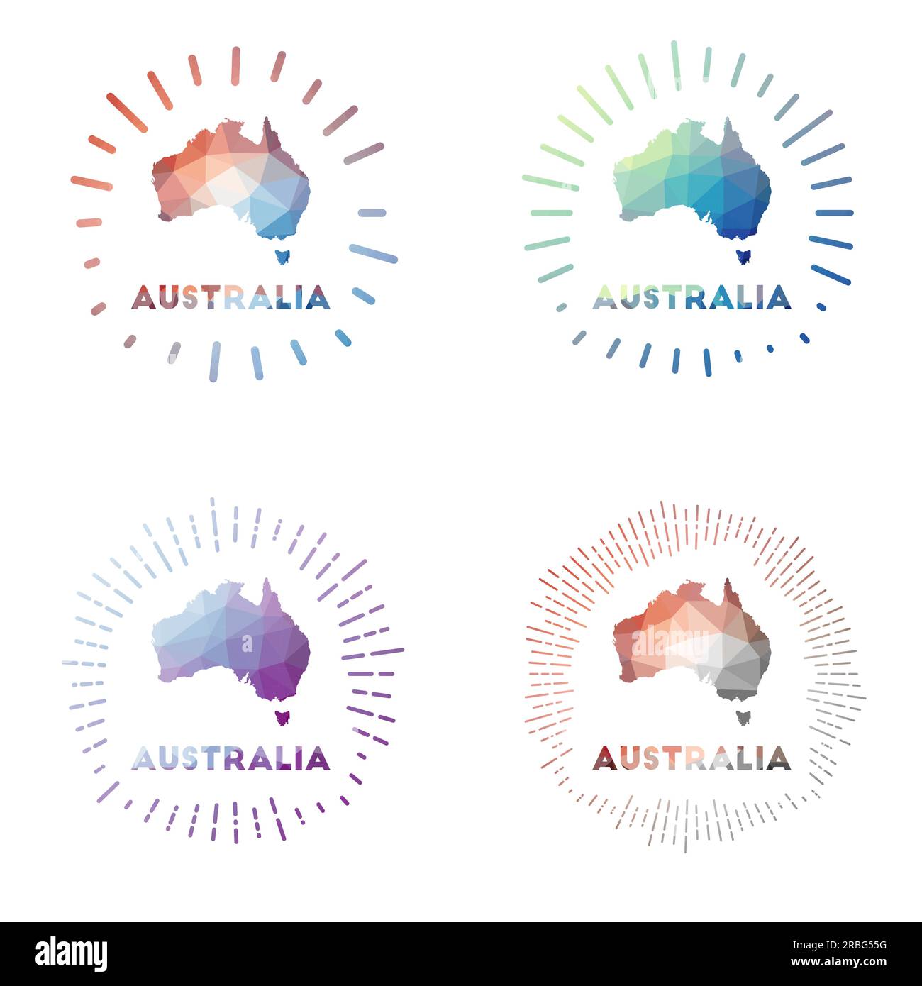 Australia low poly sunburst set. Logo of country in geometric polygonal ...