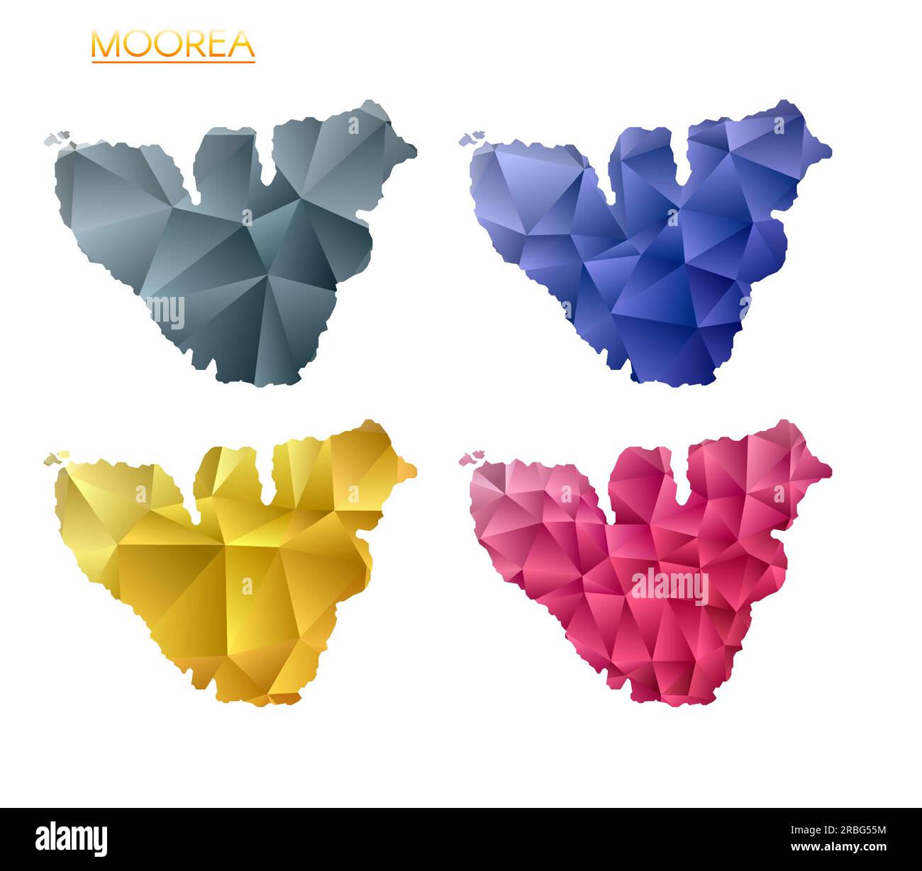 Set of vector polygonal maps of Moorea. Bright gradient map of island ...