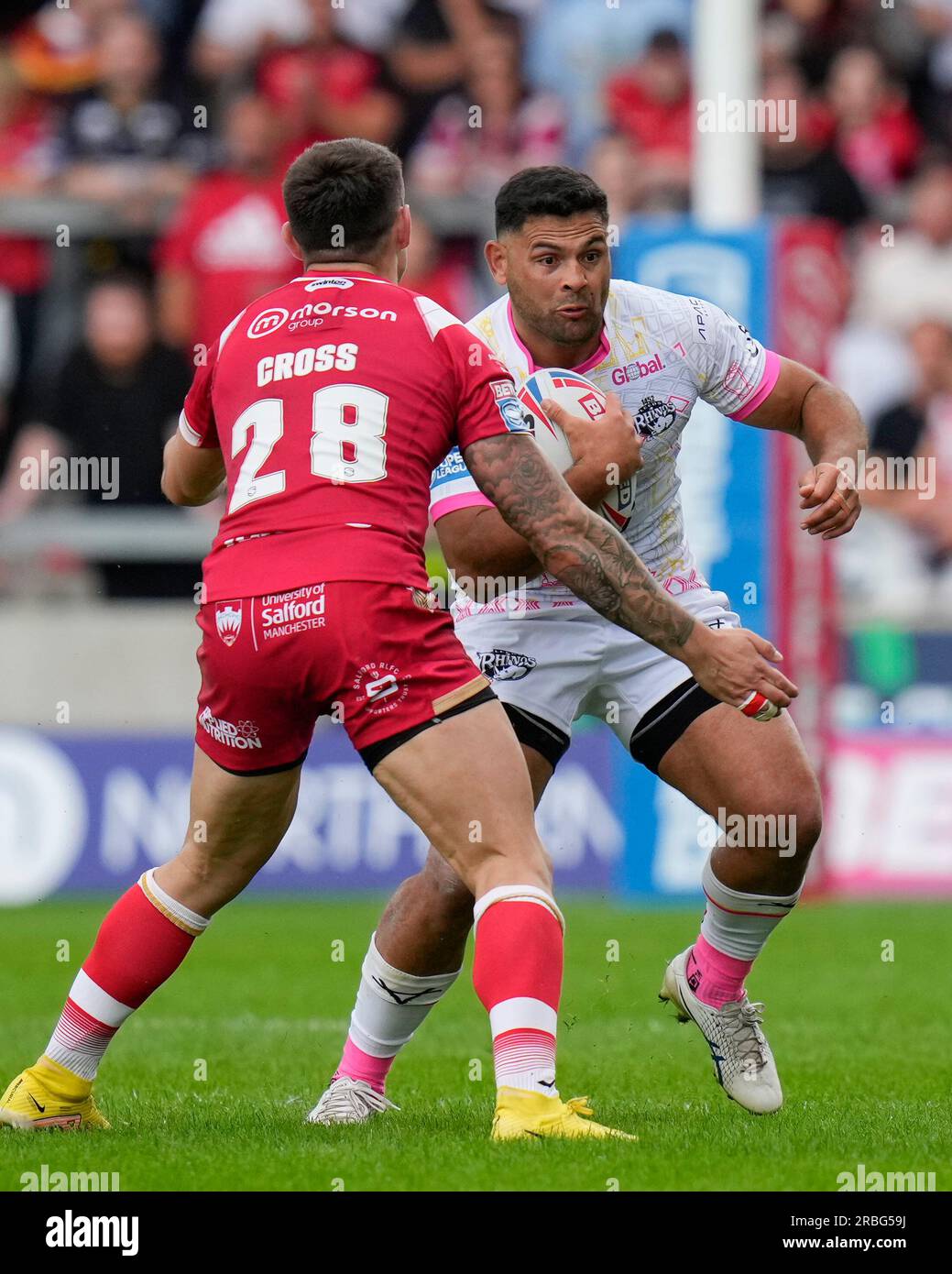 Eccles, UK. 09th July, 2023. Rhyse Martin #12 of Leeds Rhinos runs at ...