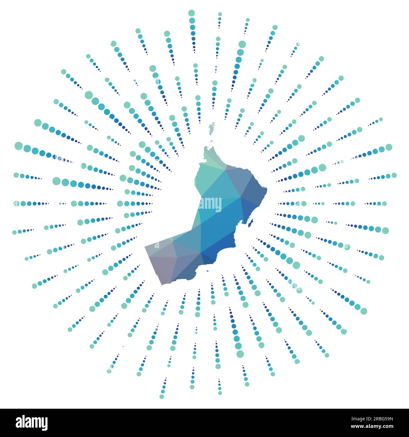 Shape of Oman, polygonal sunburst. Map of the country with colorful ...