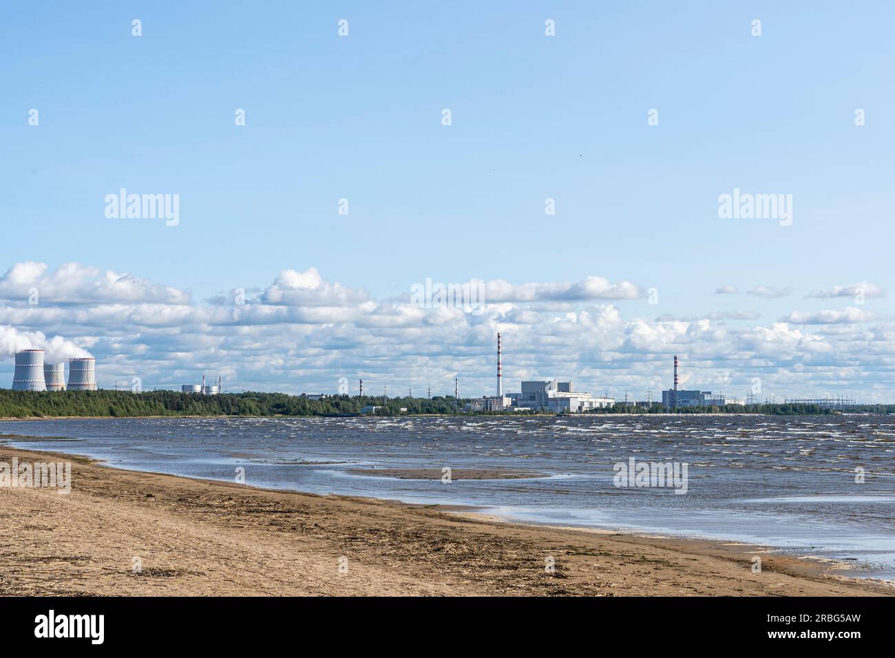 Nuclear power plant on the shore of the Gulf of the Sea. Beaches ...