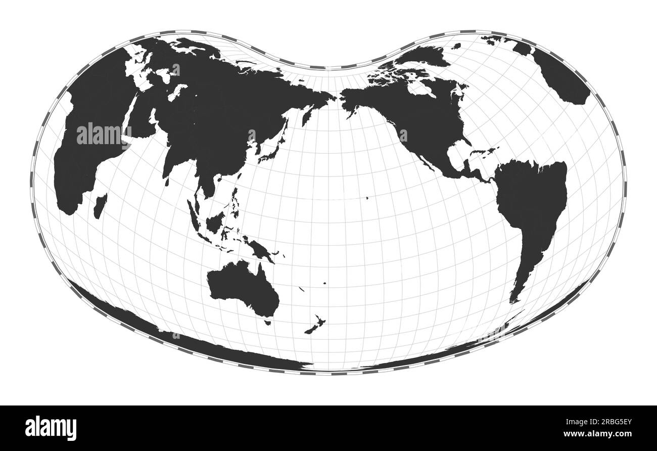 Vector world map. Hill eucyclic projection. Plain world geographical ...