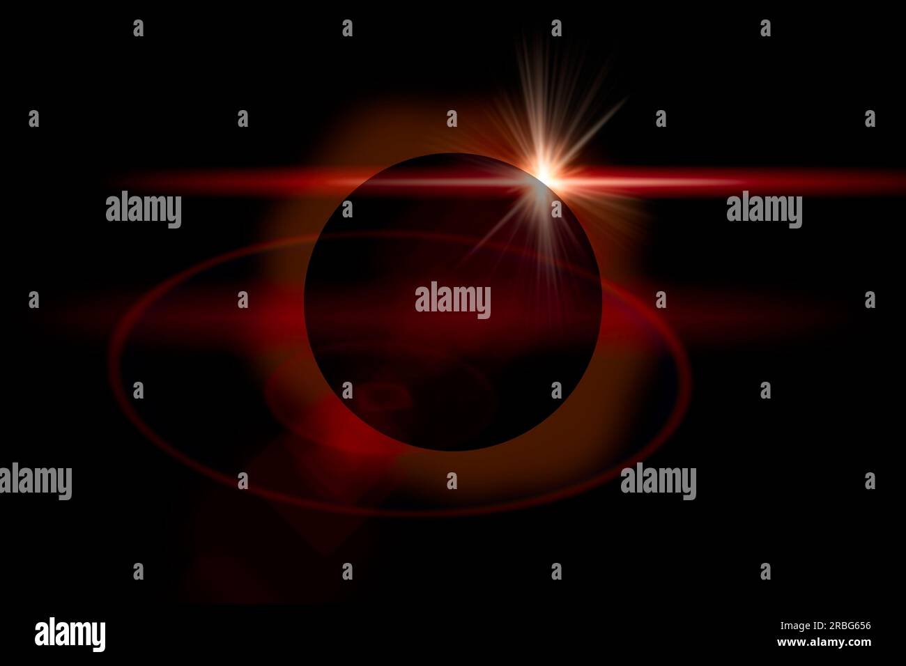 Solar eclipse with orange halo on black sky background Stock Photo - Alamy