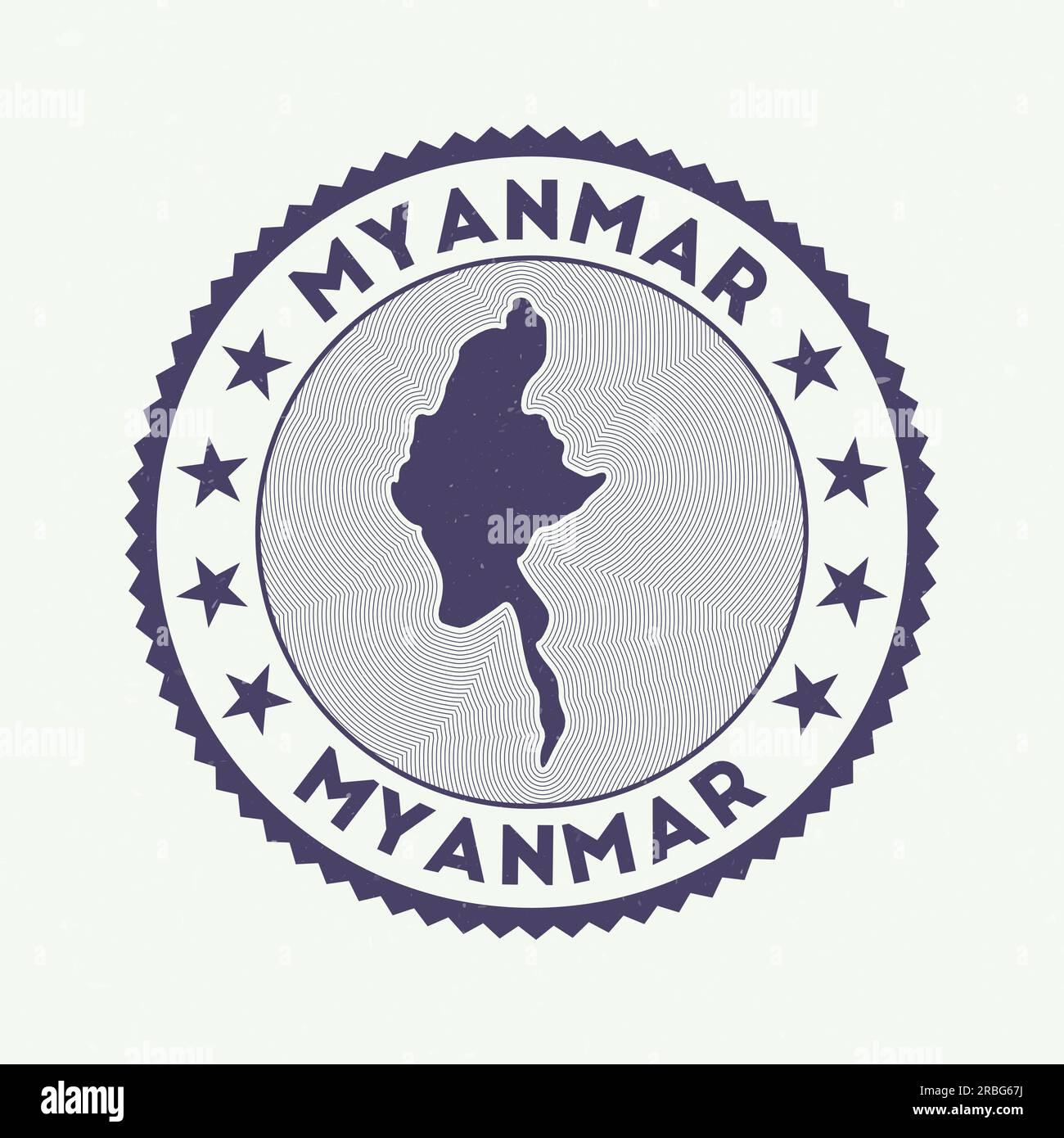 Myanmar emblem. Country round stamp with shape of Myanmar, isolines and ...