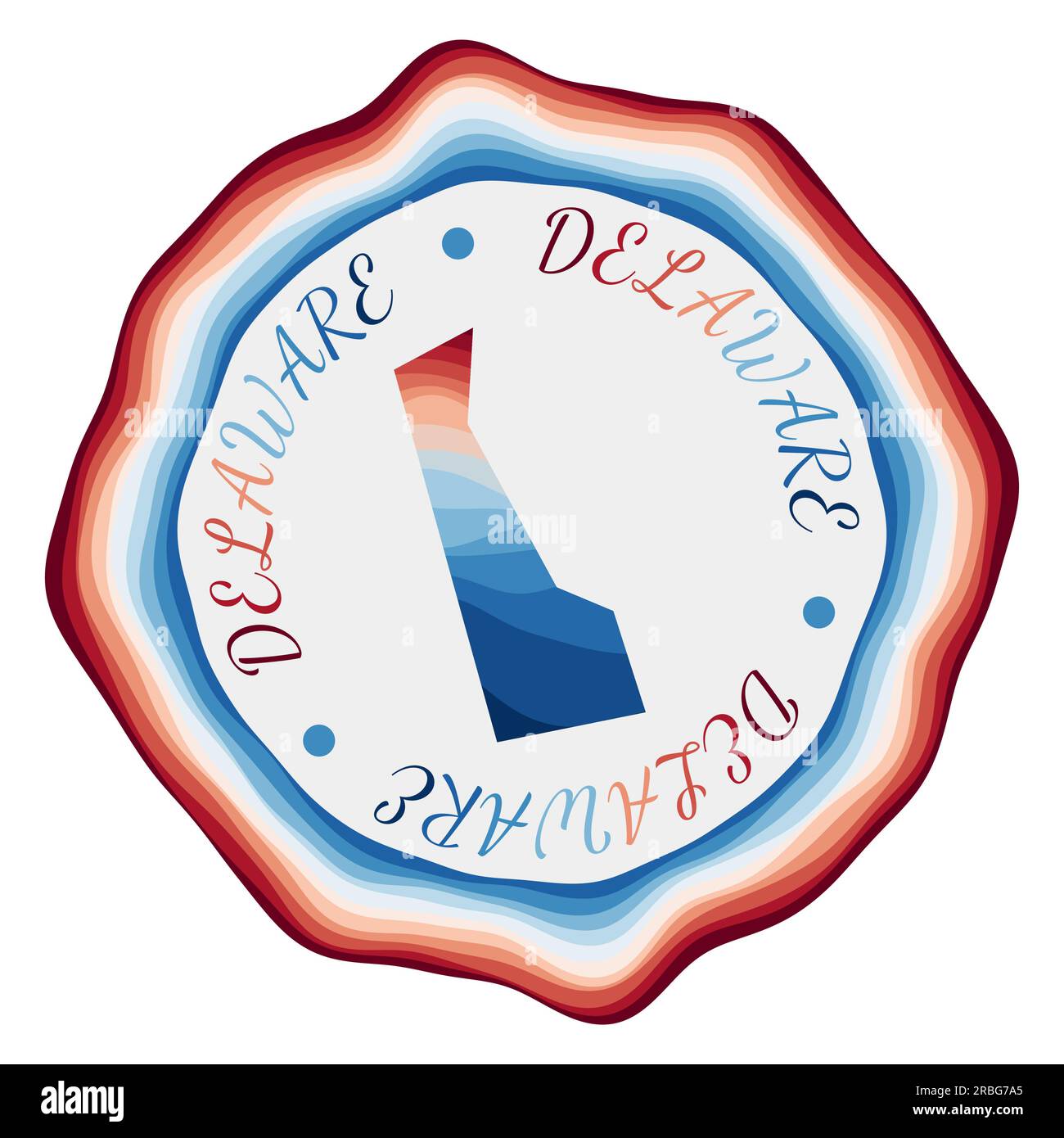 Delaware badge. Map of the us state with beautiful geometric waves and ...