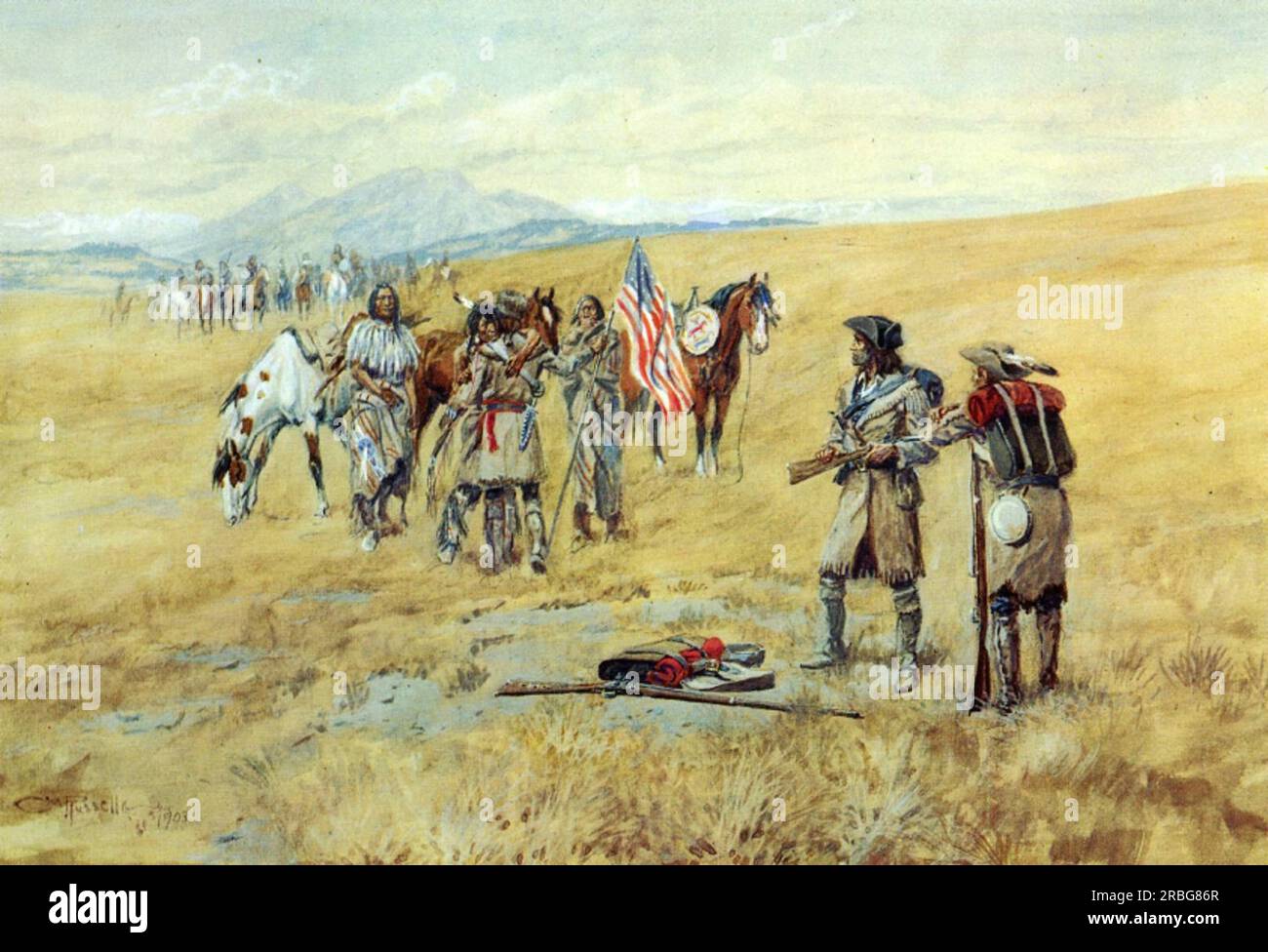 Captain Lewis Meeting the Shoshones 1903 by Charles M. Russell Stock ...