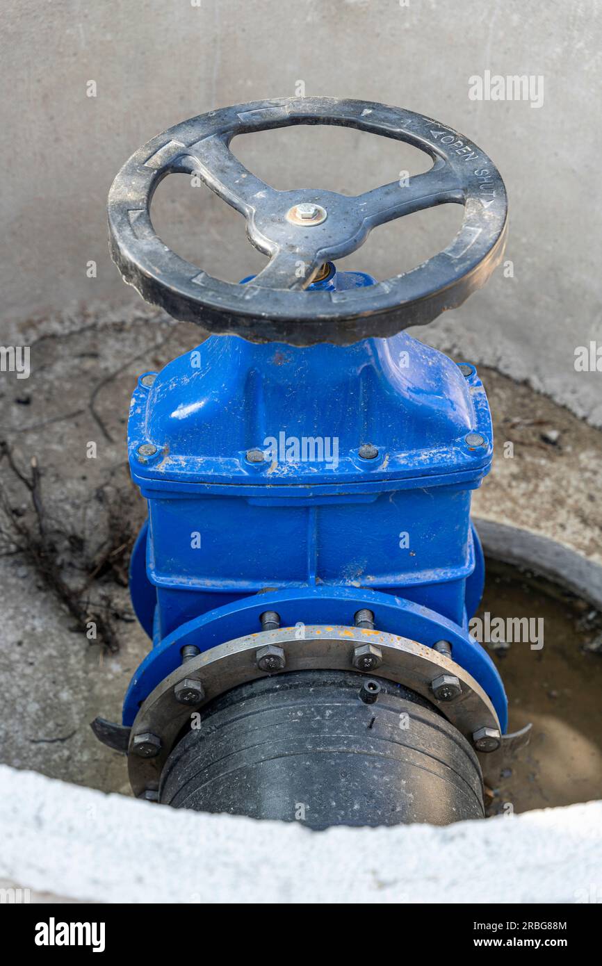 A valve or valve in a valve concrete well of an underground sewer ...