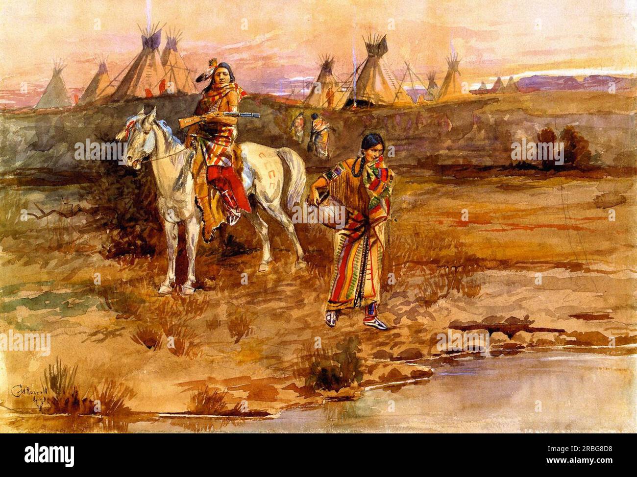 A Piegan Flirtation 1896 by Charles M. Russell Stock Photo - Alamy