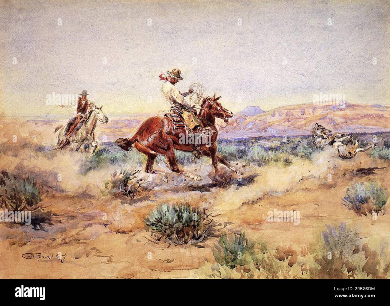 Roping a Wolf 1918 by Charles M. Russell Stock Photo - Alamy