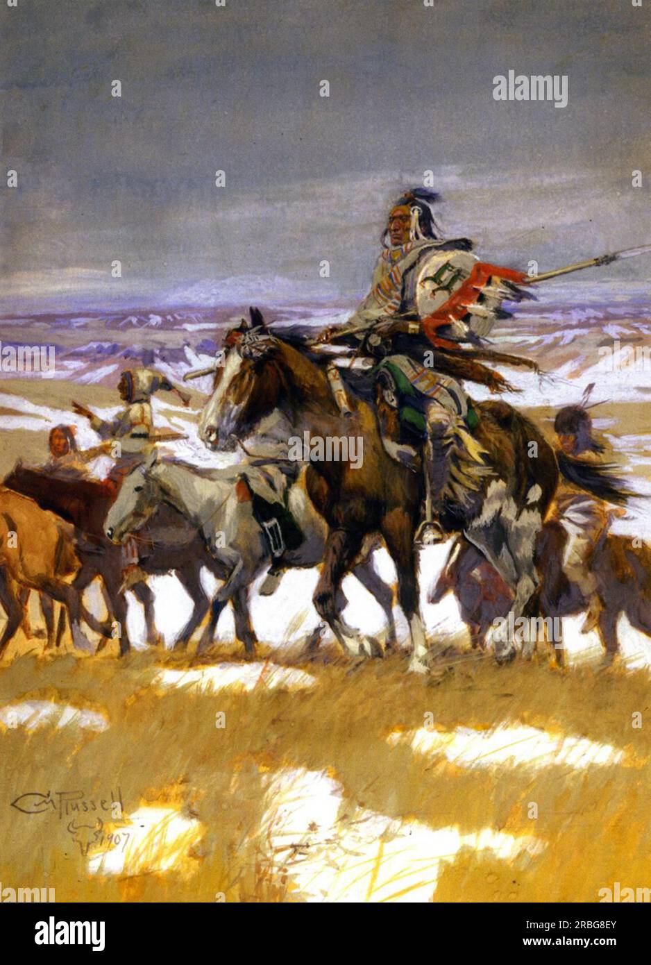 Crow Scouts in Winter 1907 by Charles M. Russell Stock Photo - Alamy