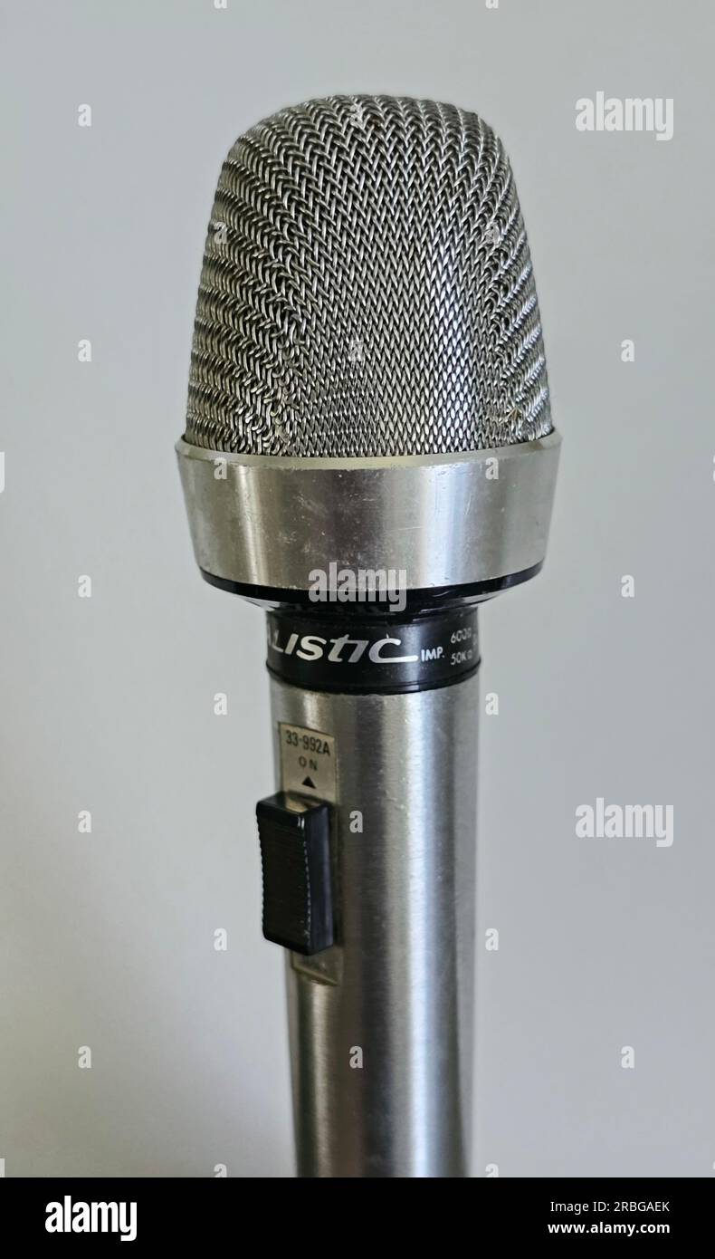 Stainless Steele vintage microphone with cord Stock Photo - Alamy