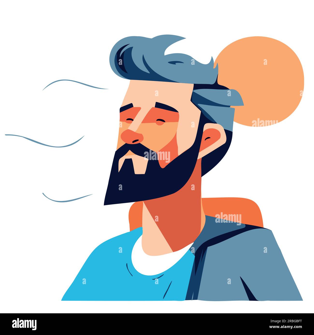Top body of a man doing breath exhale,fresh air concept flat vector ...
