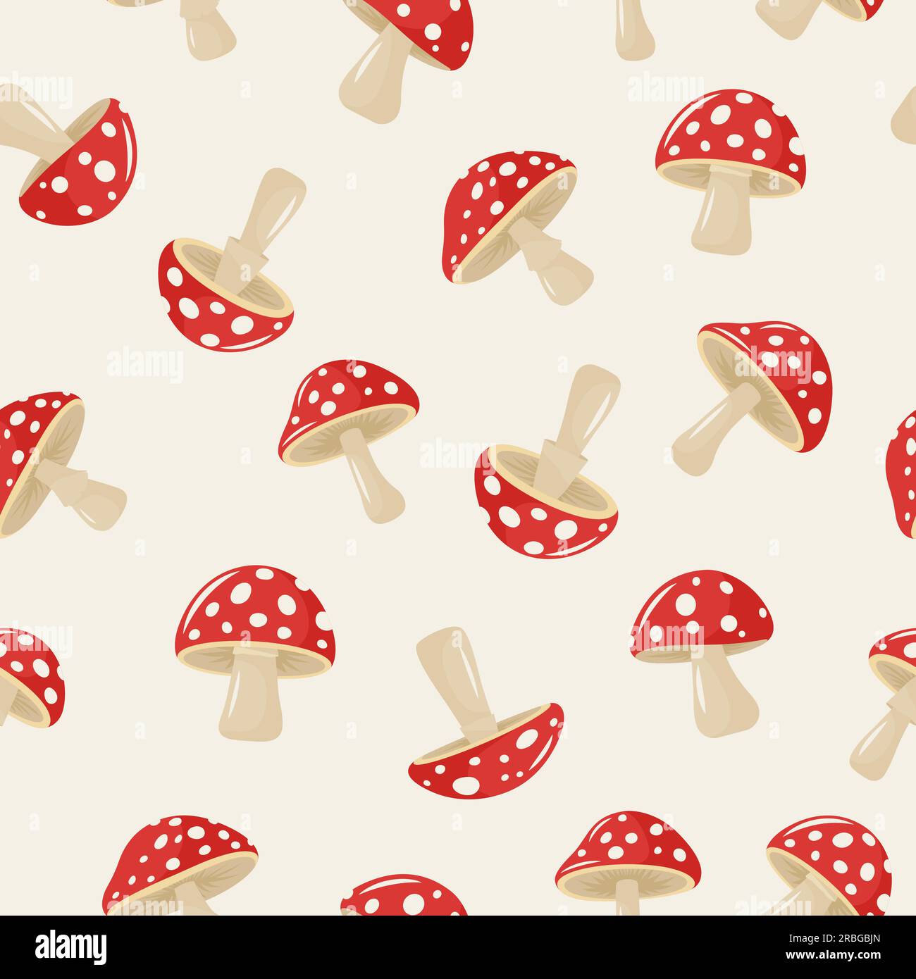 Vector Seamless Pattern With Hand Drawn Cartoon Flat Mushrooms On White