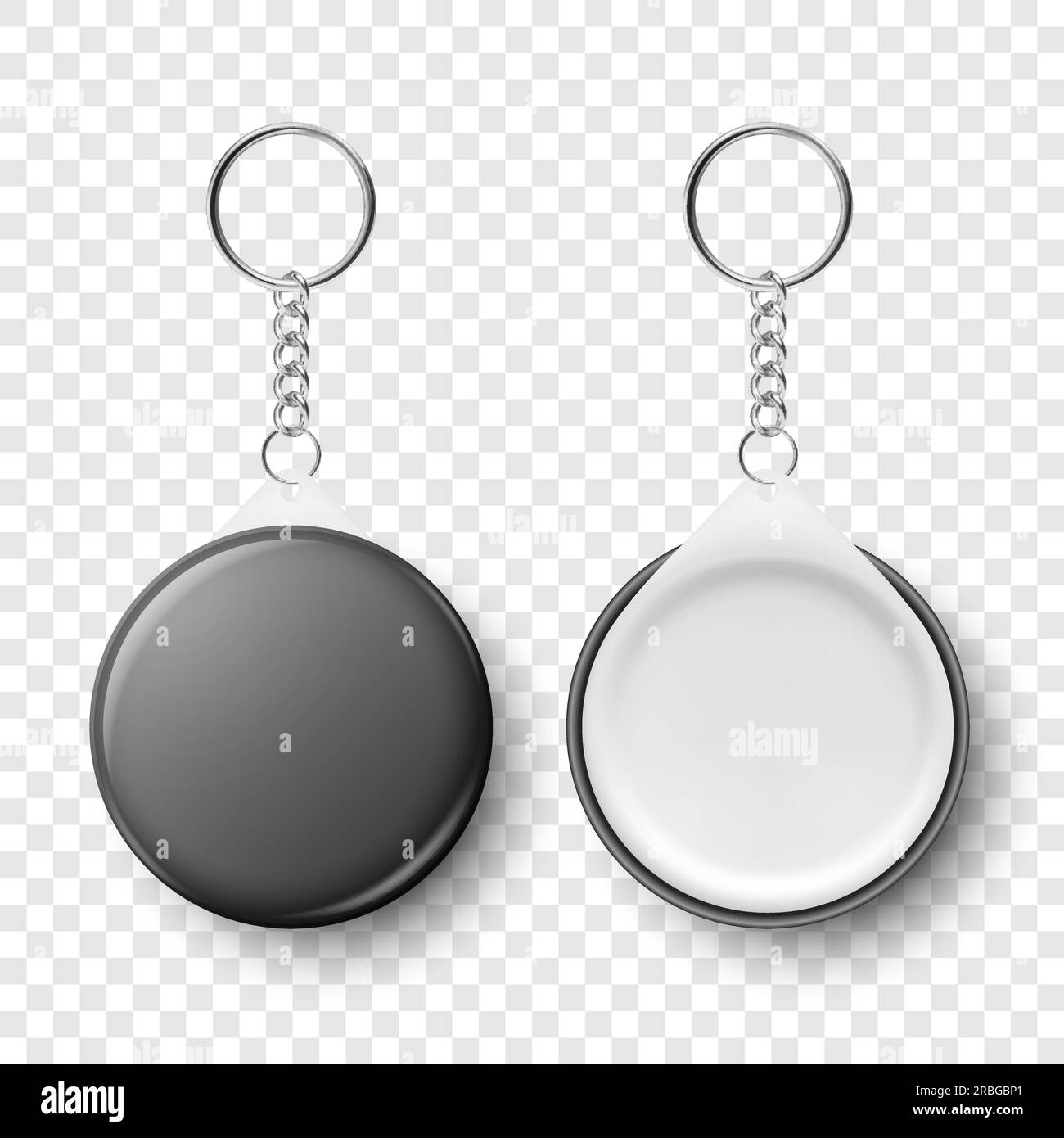 Vector 3d Realistic Blank Black Round Keychain with Ring and Chain for ...