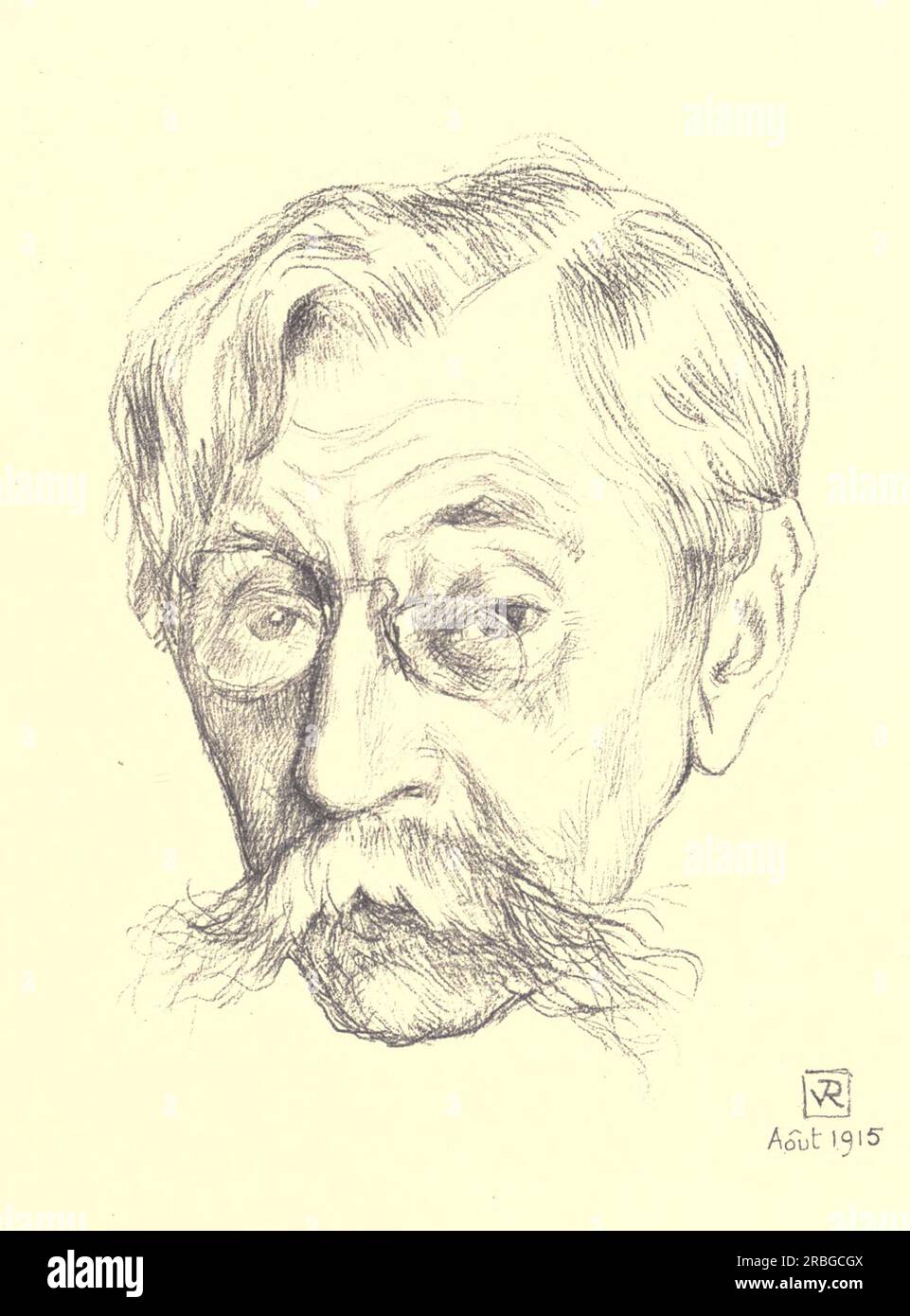 Pencil sketch of the head of Belgian poet Émile Verhaeren 1915 by Theo ...