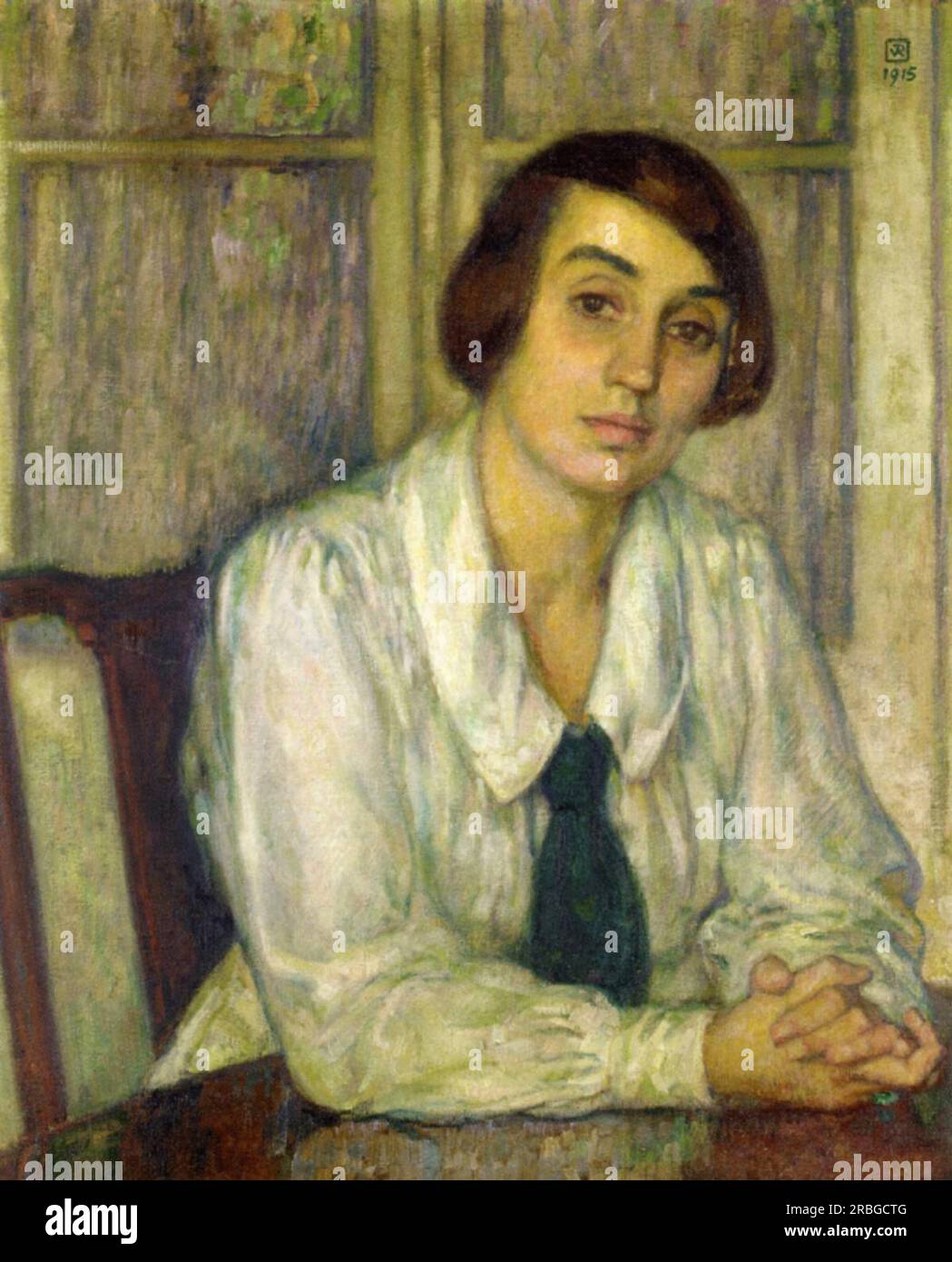 Portrait of Elizabeth van Rysselberghe, Seated with Her Hands on the Table 1915 by Theo van ...