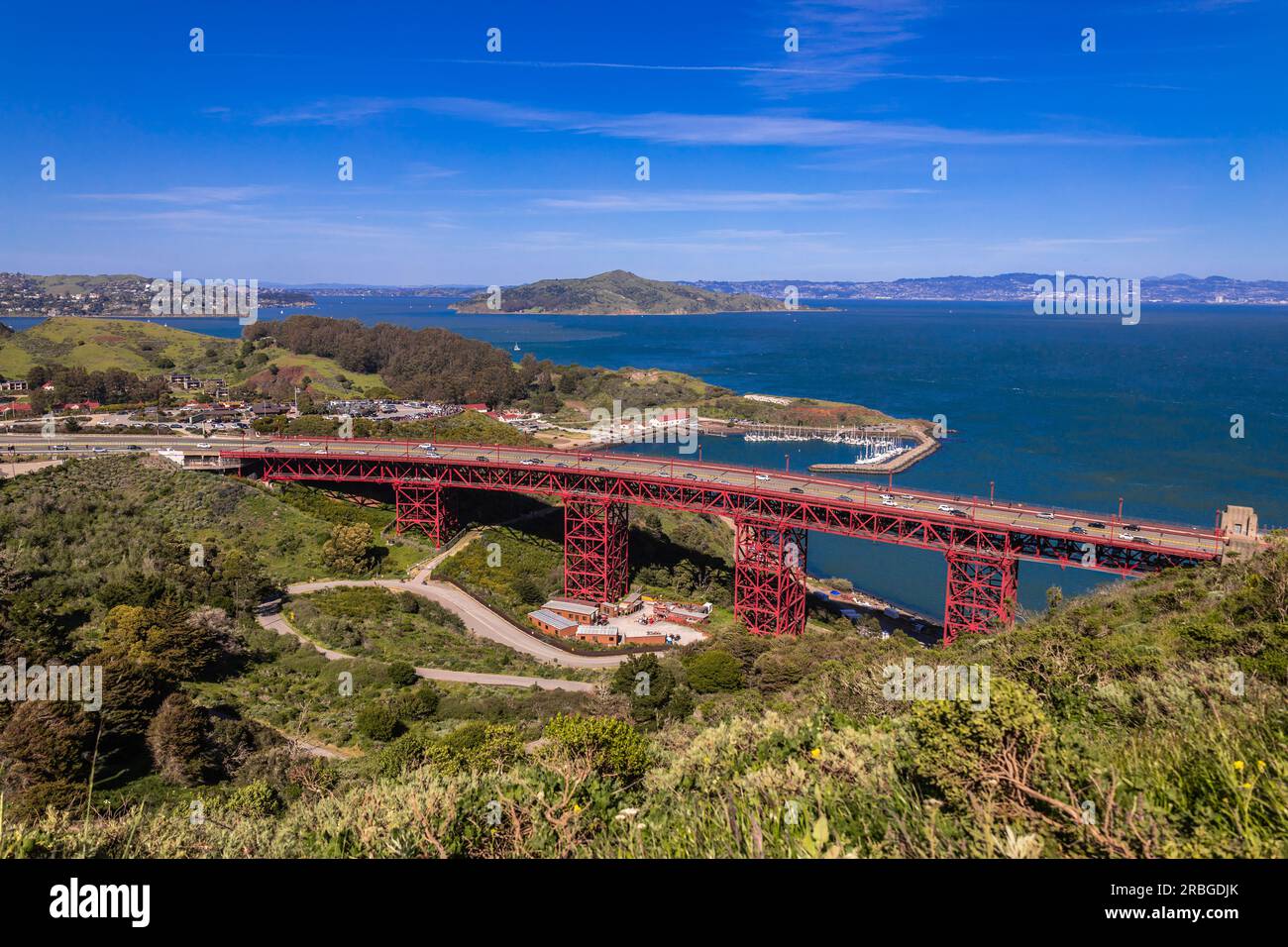 San Francisco,CA,USA. April 16, 2023 : View of San Francisco Bay, Golden Gate Bridge, and the ...