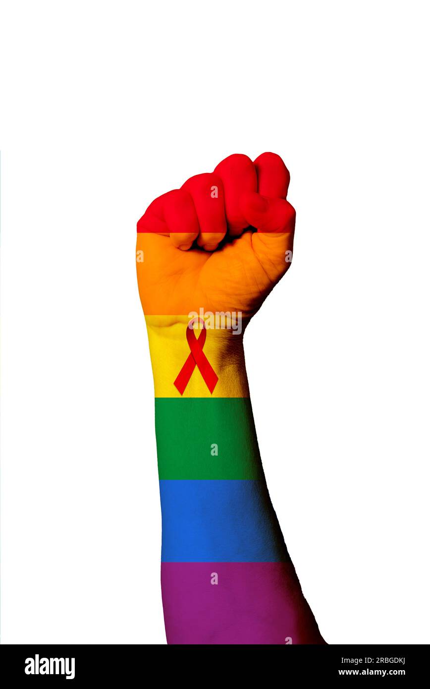 Vertical shot of the gay pride rainbow flag with World's Aids Day ...