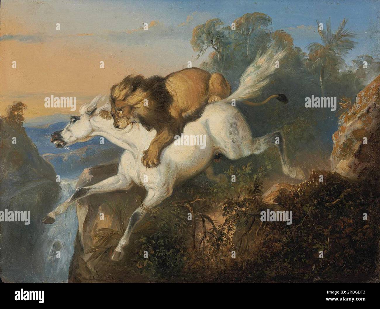 Lion attacking a horse 1840 by Raden Saleh Stock Photo - Alamy