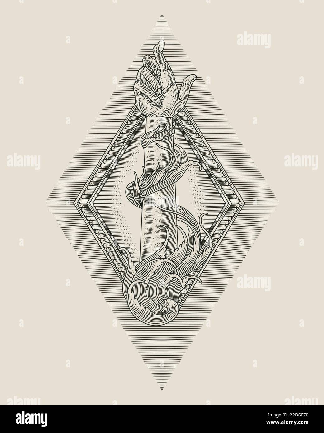 Right hand engraving drawing style. vector vintage illustration Stock ...