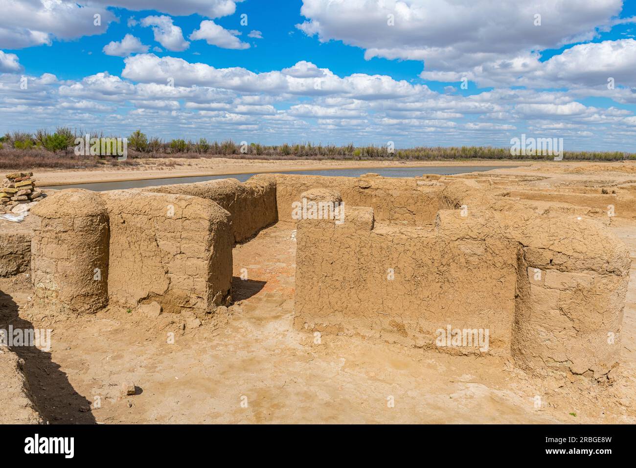 Saray-Juek ancient settlement on the Ural river, Atyrau, Kazakhstan ...