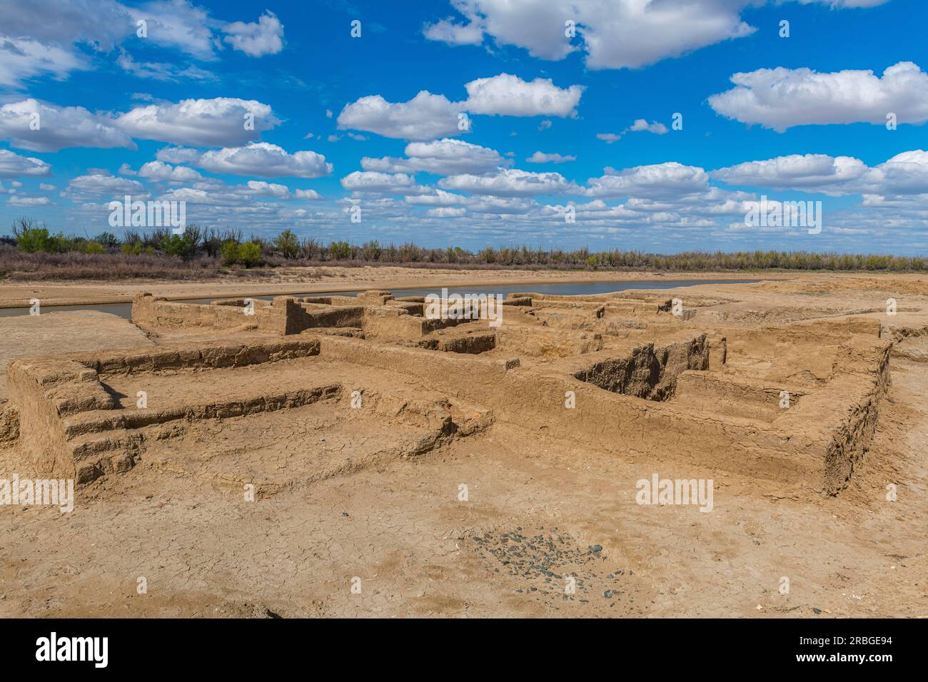 Saray-Juek ancient settlement on the Ural river, Atyrau, Kazakhstan ...