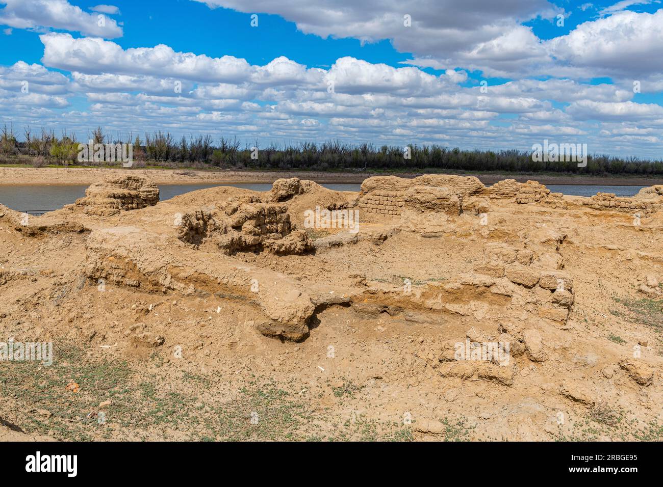 Saray-Juek ancient settlement on the Ural river, Atyrau, Kazakhstan ...