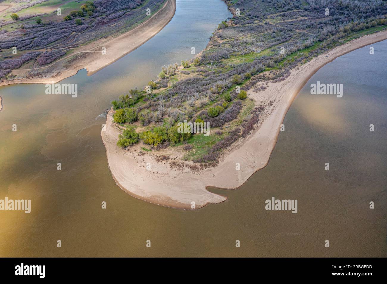 Aerial of the lower Ural river, Saray Yuek, Atyrau, Kazakhstan Stock ...