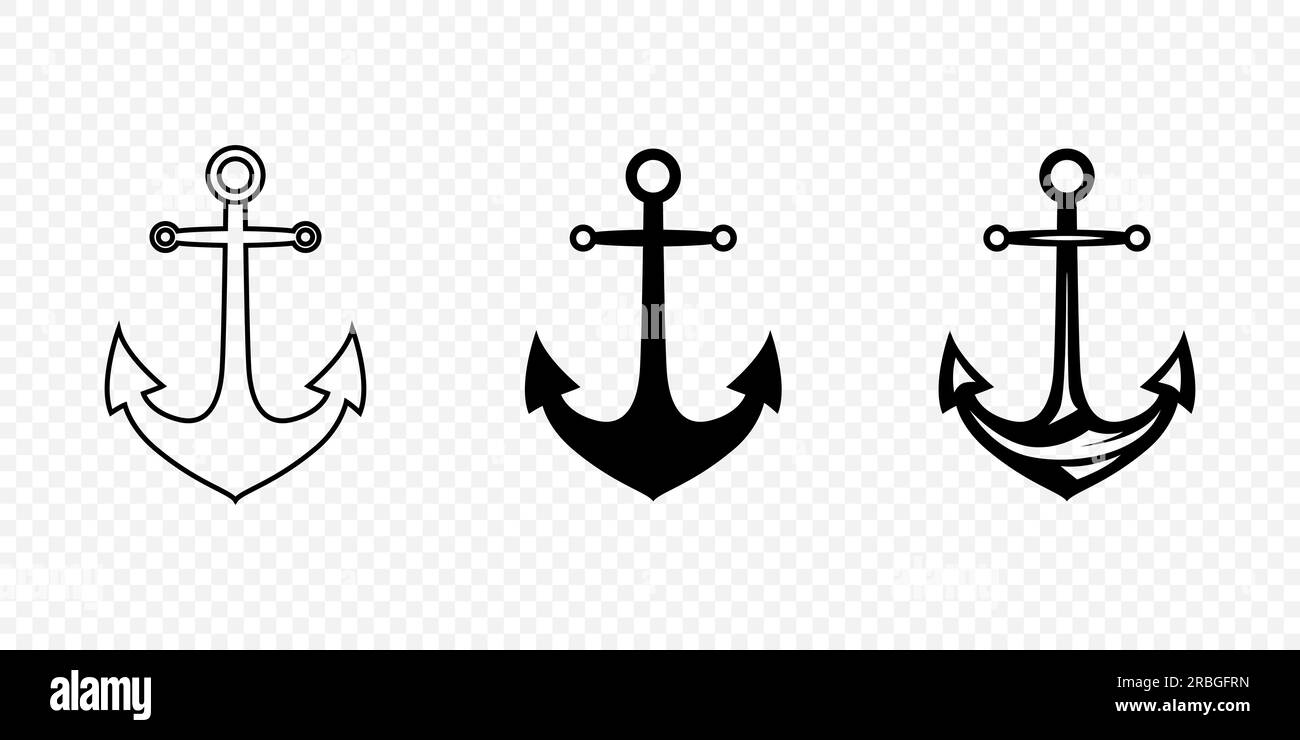 Vector Anchors. Anchor Silhouette Icon Set. Black and White Anchor with ...