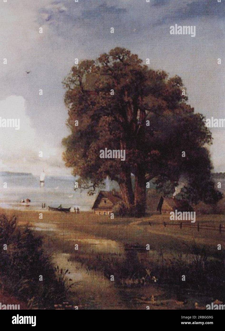 Landscape with a farm near Lake 1890 by Aleksey Savrasov Stock Photo ...