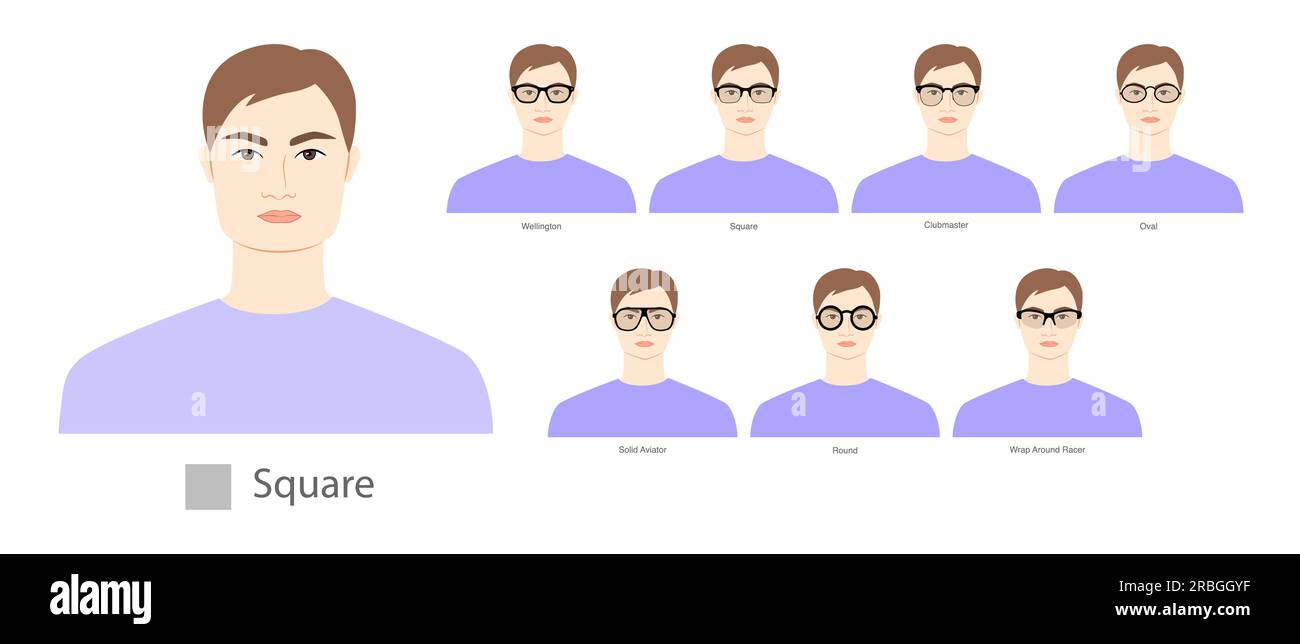 Set of types of glasses for Men square type faces fashion accessory ...