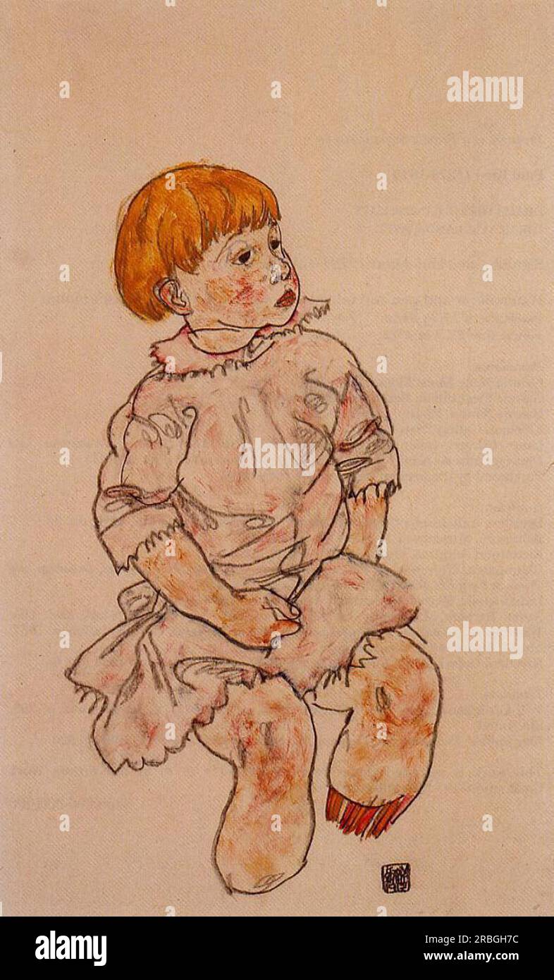 Seated Child 1917; Vienna, Austria by Egon Schiele Stock Photo - Alamy