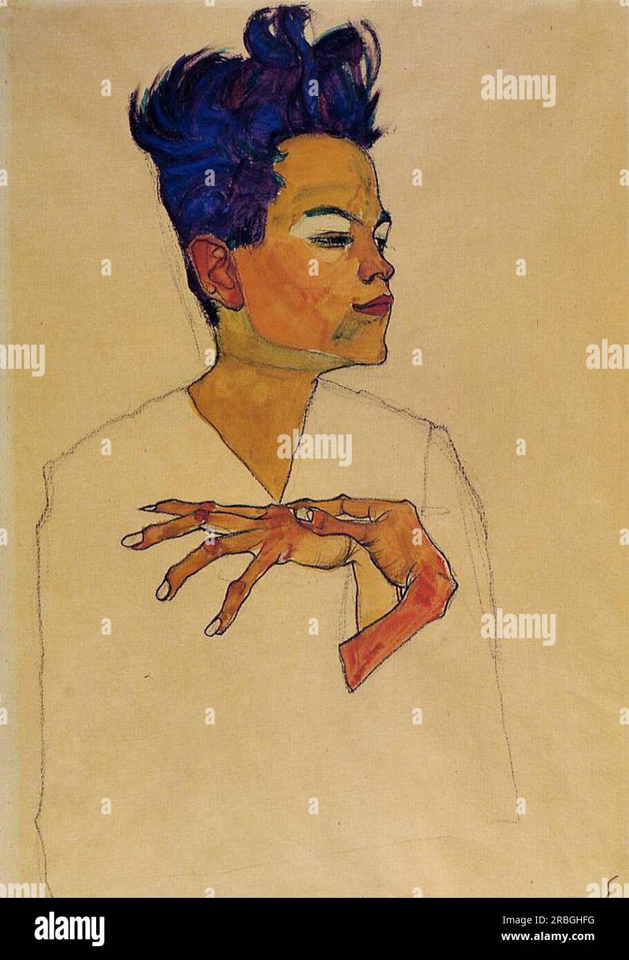 Egon Schiele Self Portrait With Hands On Chest