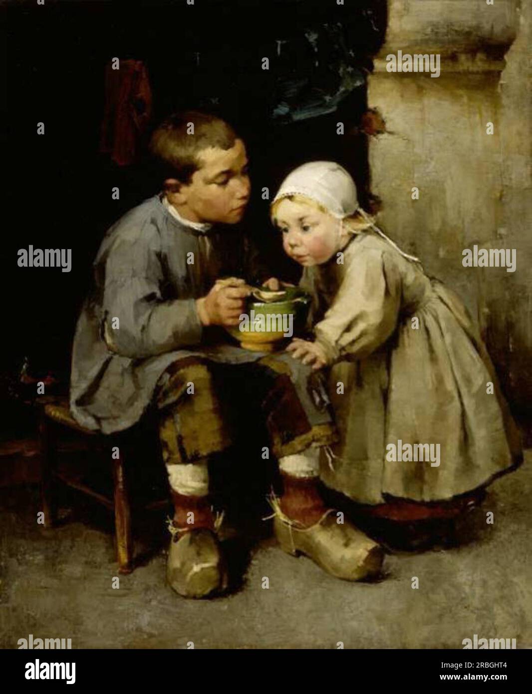 A Boy Feeding his Younger Sister 1881 by Helene Schjerfbeck Stock Photo ...