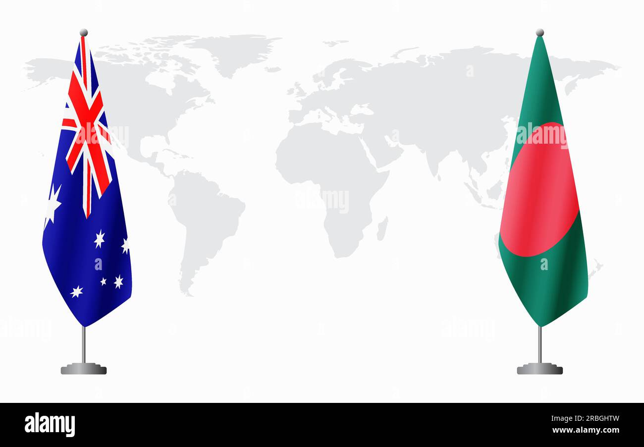 Australia and Bangladesh flags for official meeting against background ...
