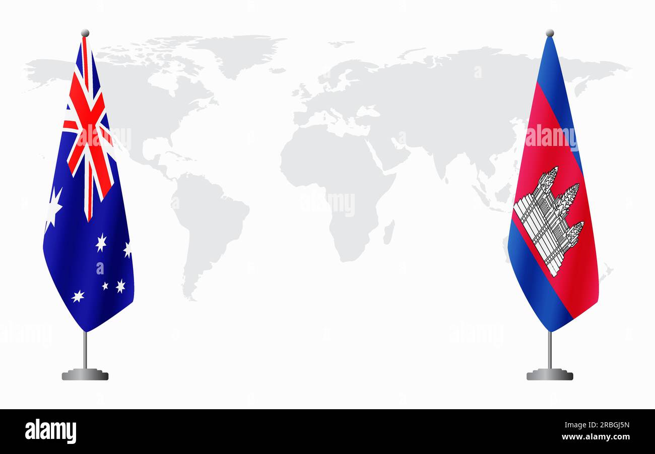 Australia and Cambodia flags for official meeting against background of ...