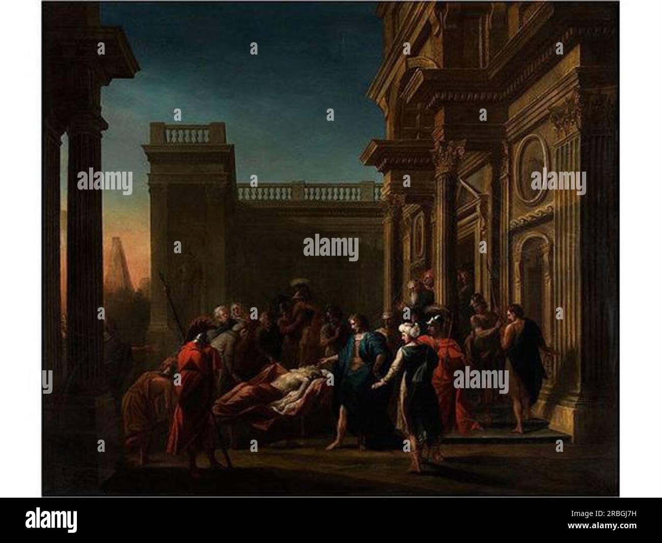 Large scale antique scene depicting the mourning for a field lord by ...