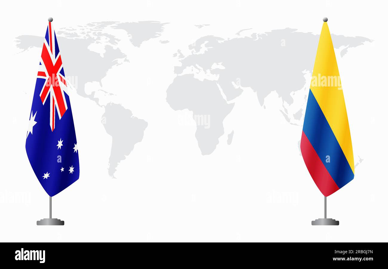 Australia and Colombia flags for official meeting against background of ...