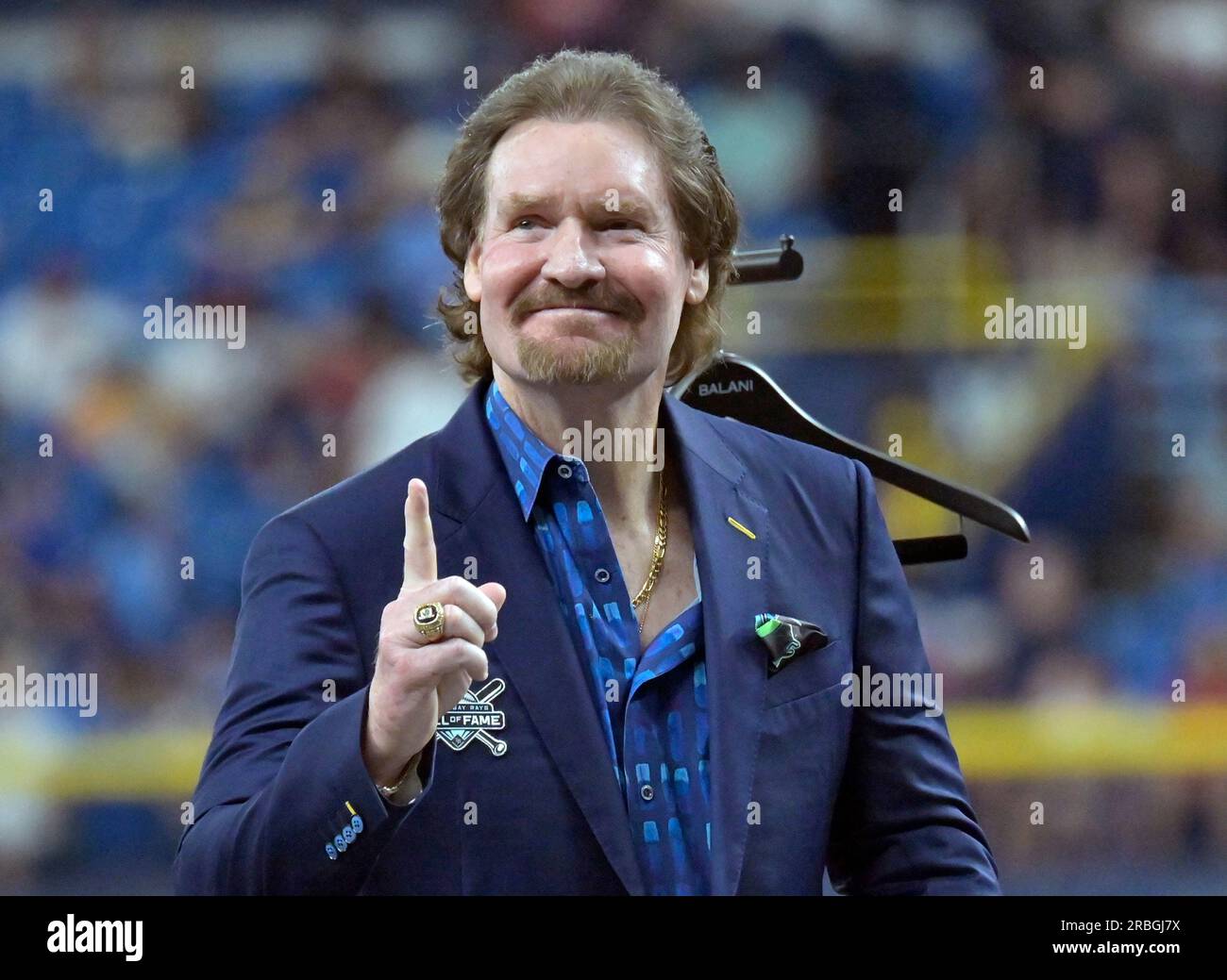 Tampa, United States. 09th July, 2023. Wade Boggs wears his Tampa Bay ...
