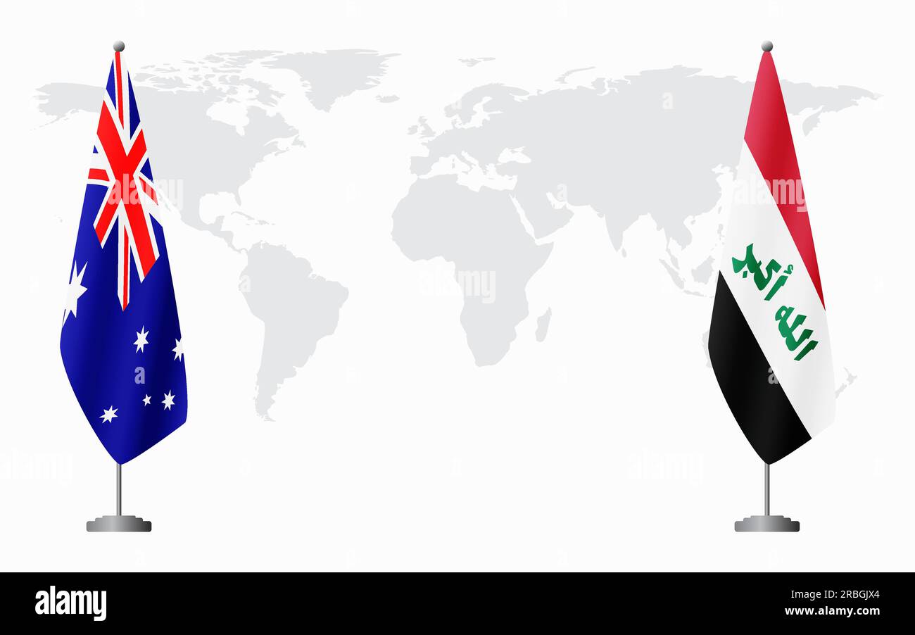 Australia and Iraq flags for official meeting against background of ...