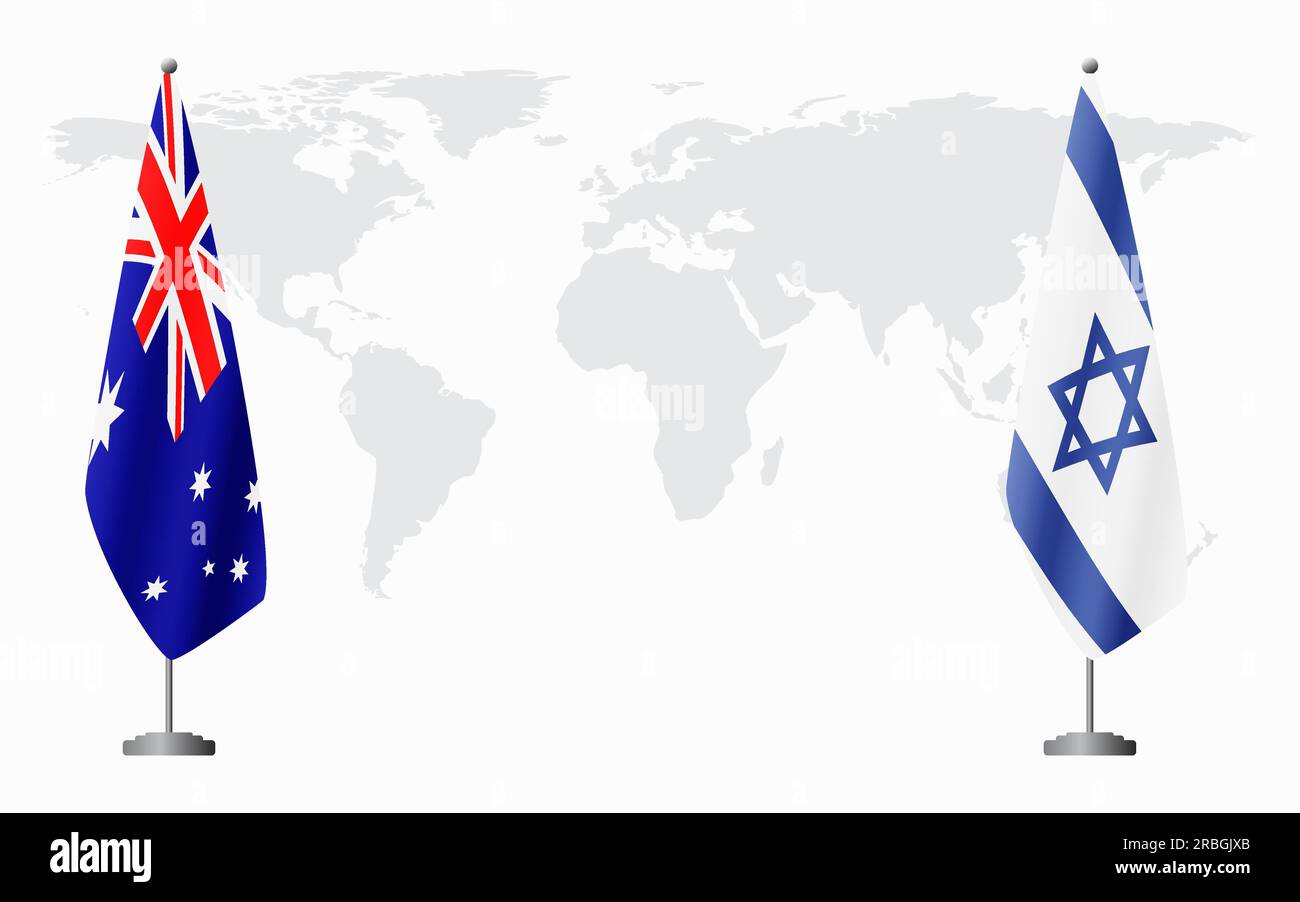 Australia and Israel flags for official meeting against background of ...
