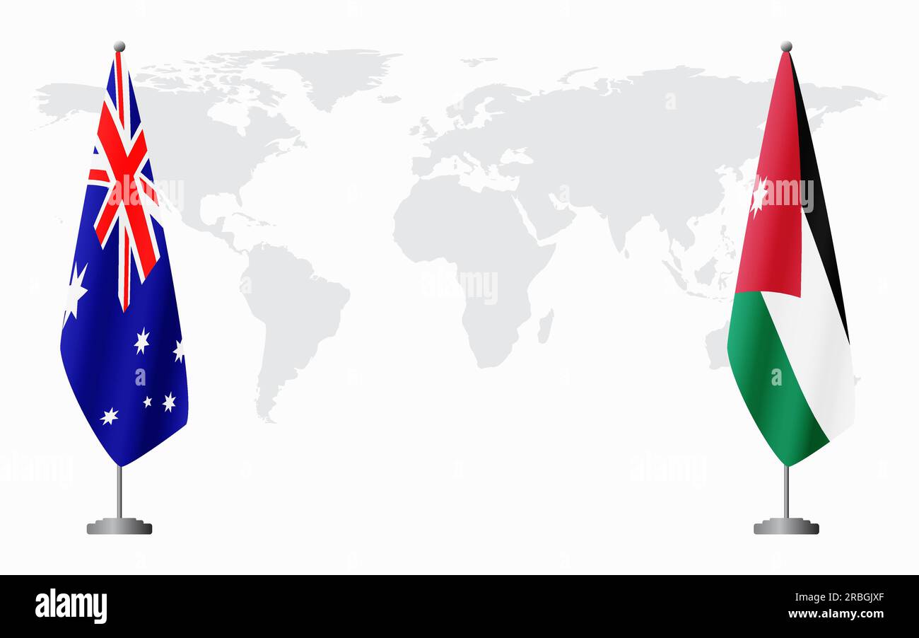 Australia and Jordan flags for official meeting against background of ...