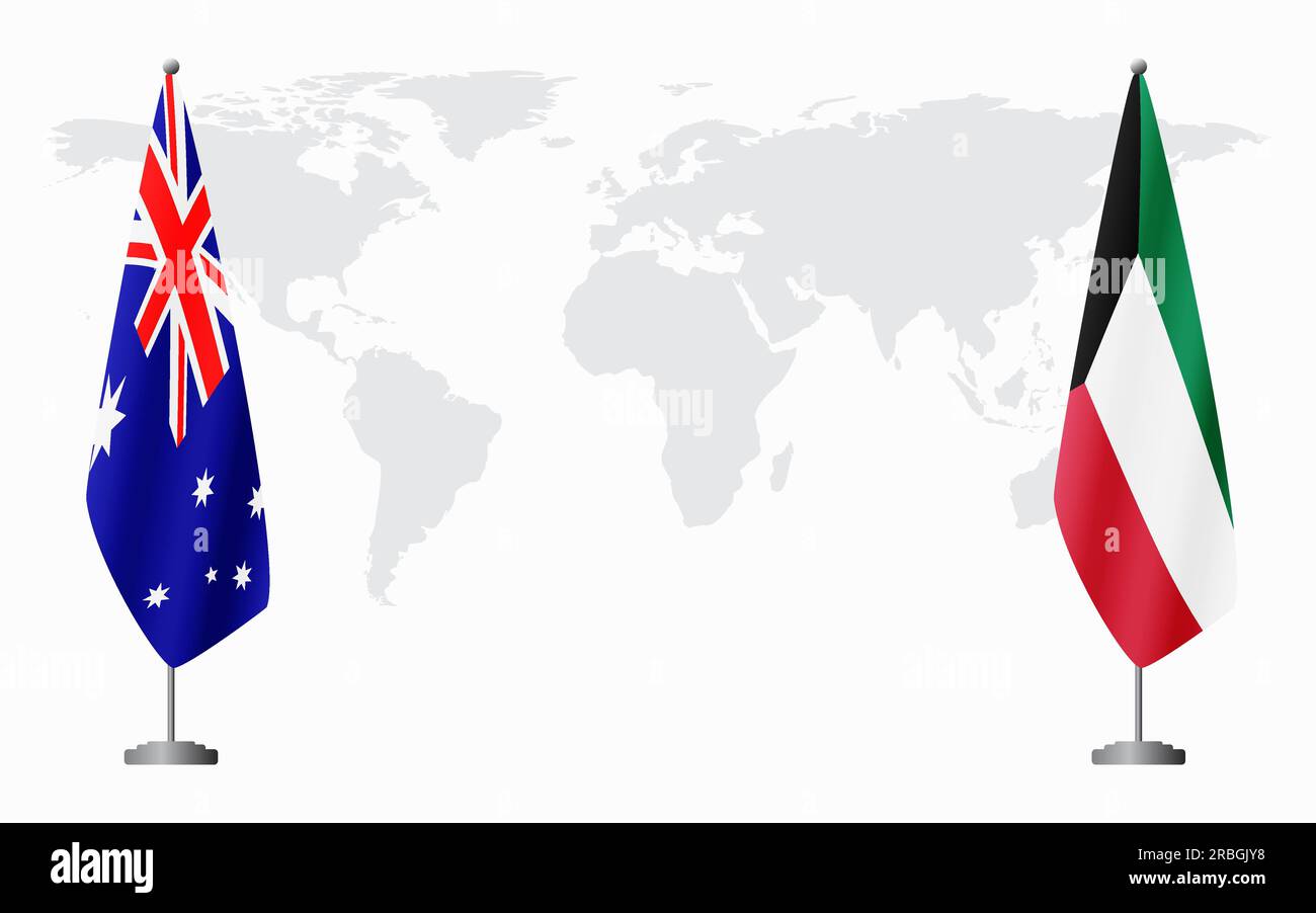 Australia and Kuwait flags for official meeting against background of ...