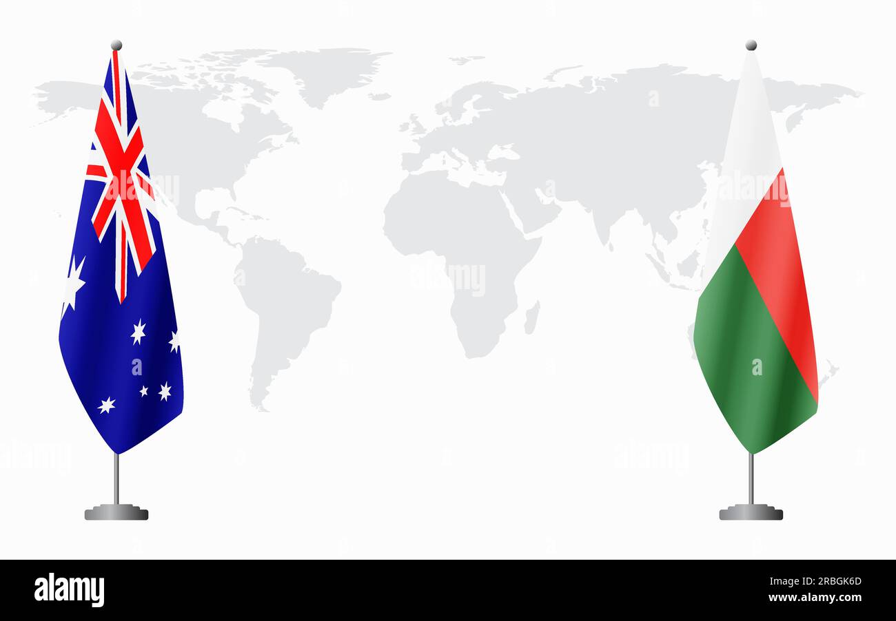 Australia and Madagascar flags for official meeting against background ...
