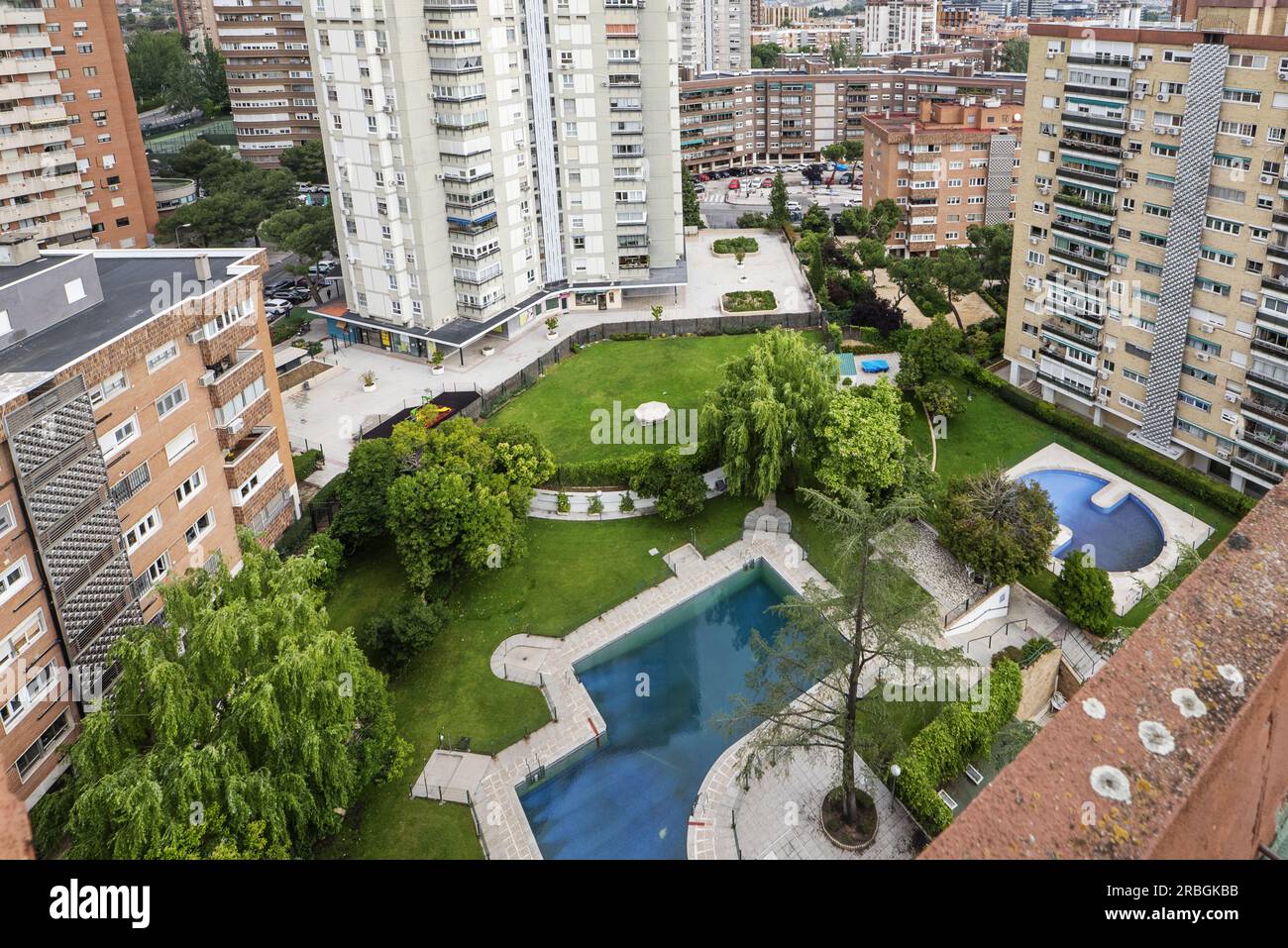 Common areas with swimming pools of a residential complex with a lot of ...