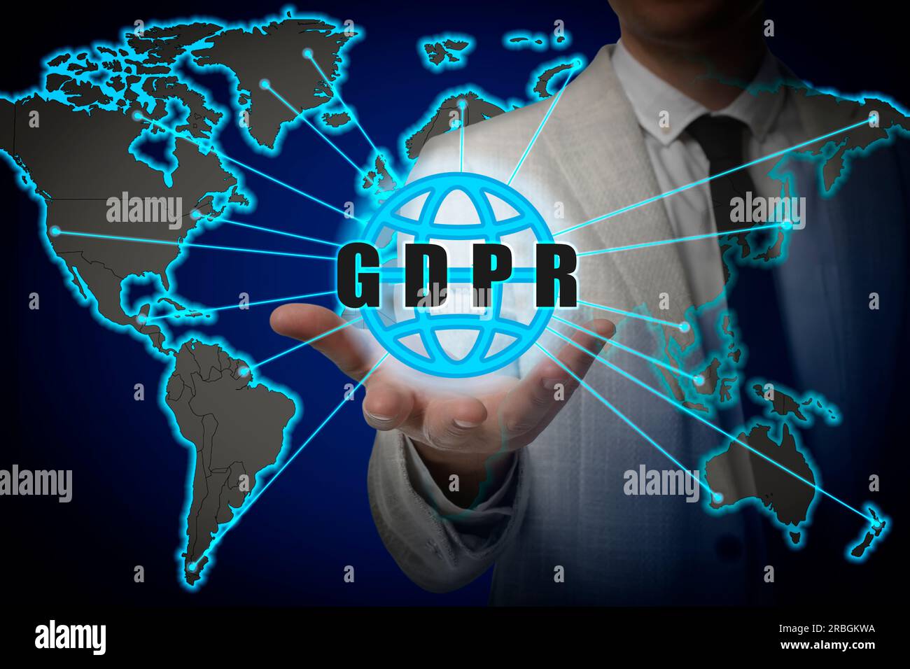 General Data Protection Regulation. Man holding globe with lines ...