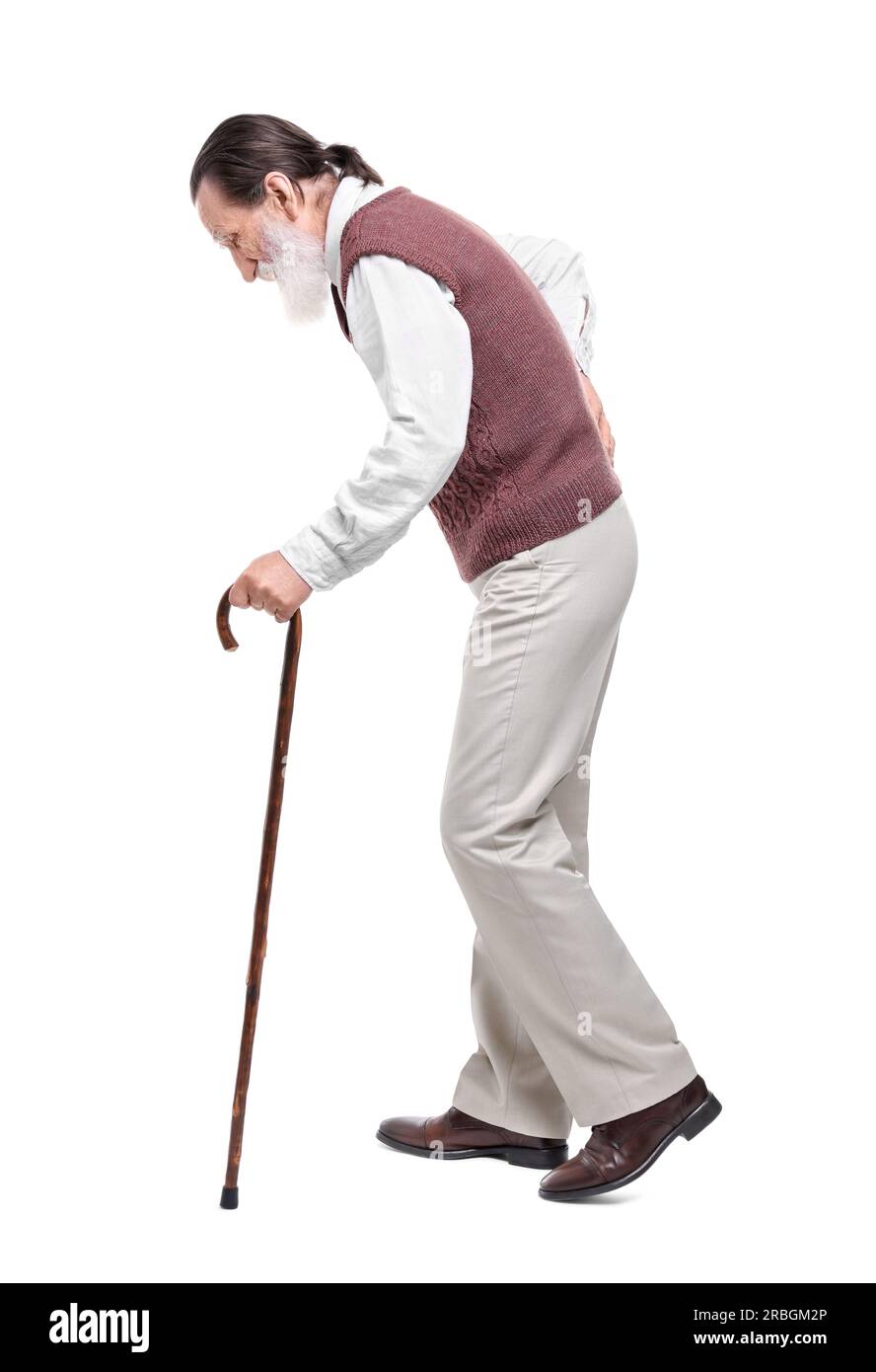 Senior man with walking cane on white background Stock Photo - Alamy