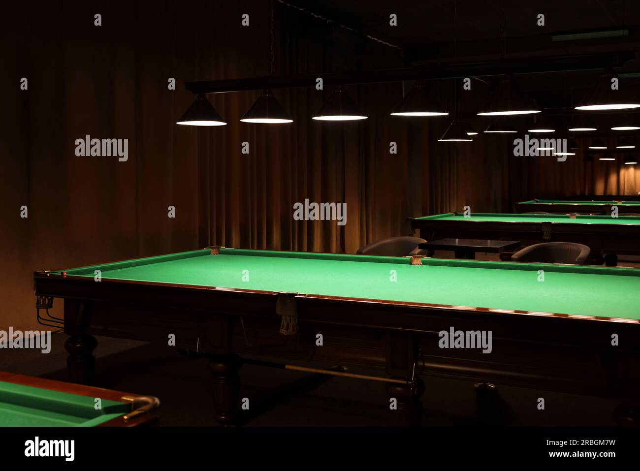 Empty green billiard tables in club. Pool Game Stock Photo - Alamy