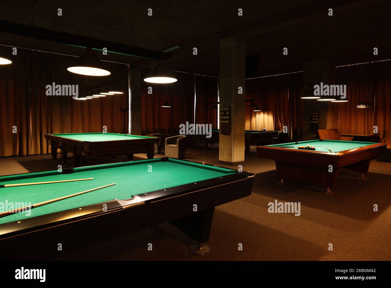 Empty green billiard tables in club. Pool Game Stock Photo - Alamy