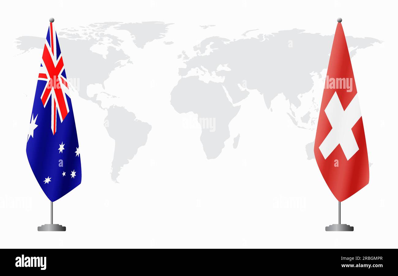 Australia and Switzerland flags for official meeting against background ...